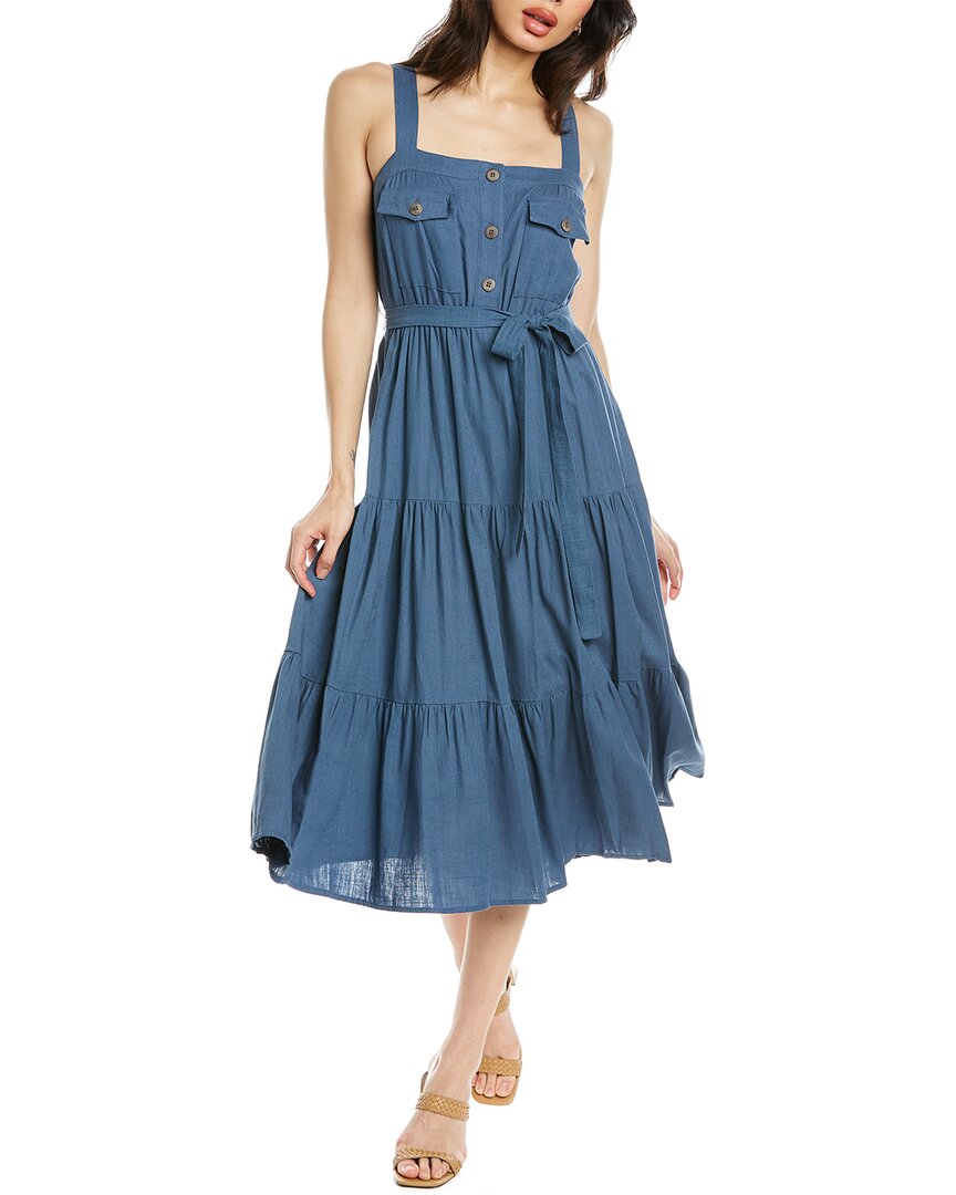 Maison Tara Tiered Linen-blend Midi Dress In Blue | ModeSens