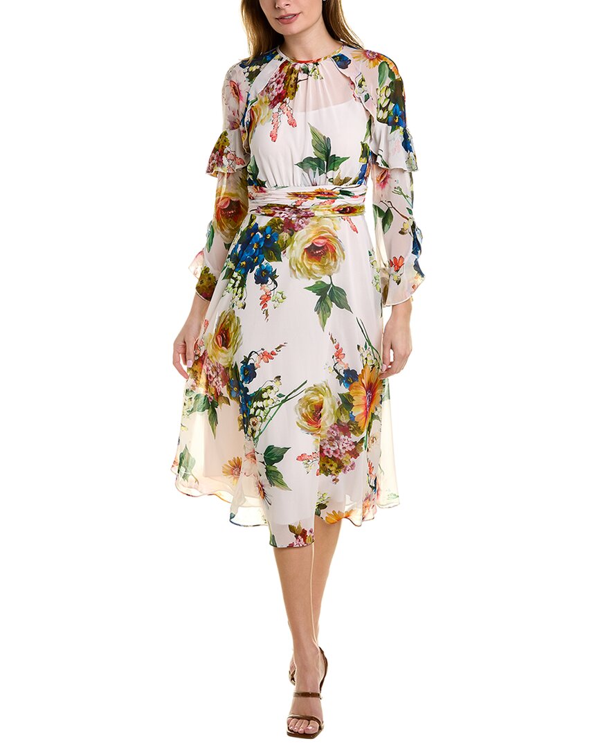 Teri Jon By Rickie Freeman Floral Chiffon Midi Dress In White | ModeSens