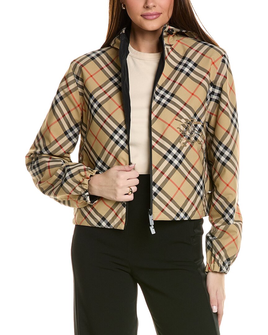 Burberry Cropped Reversible Check Polyester Jacket In Neutral | ModeSens