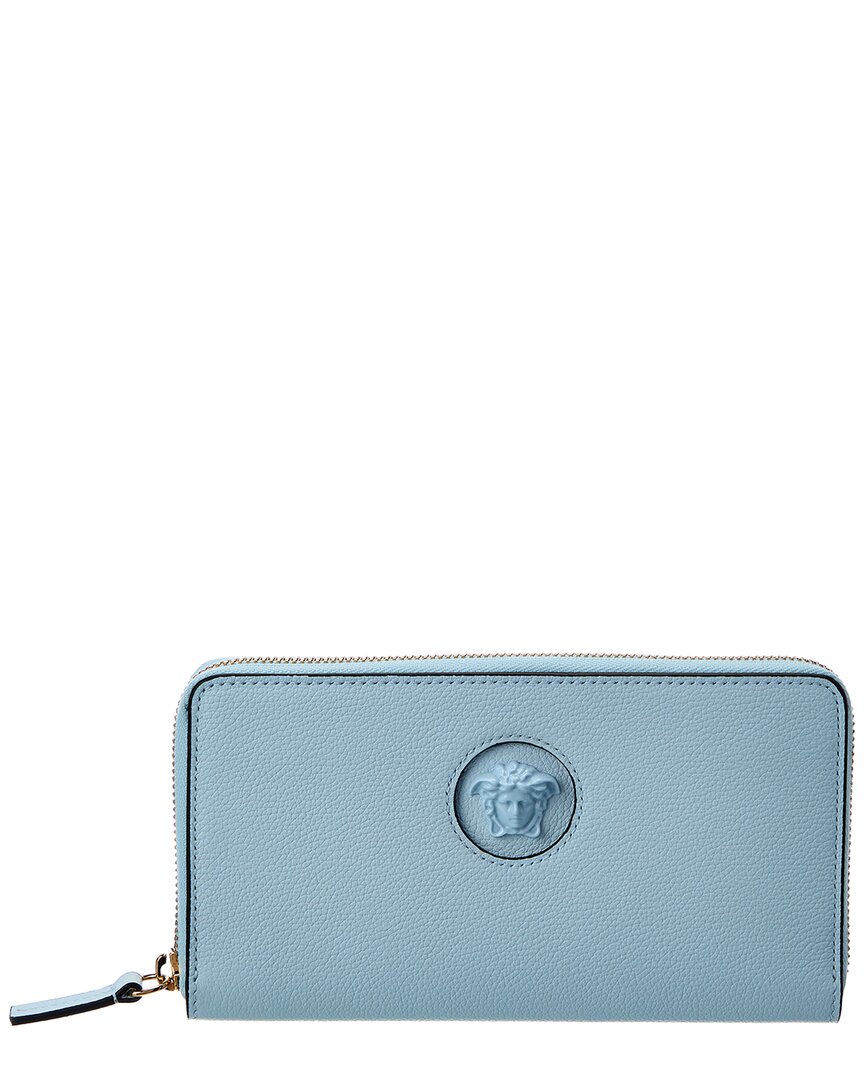 Versace La Medusa Leather Zip Around Wallet In Blue | ModeSens