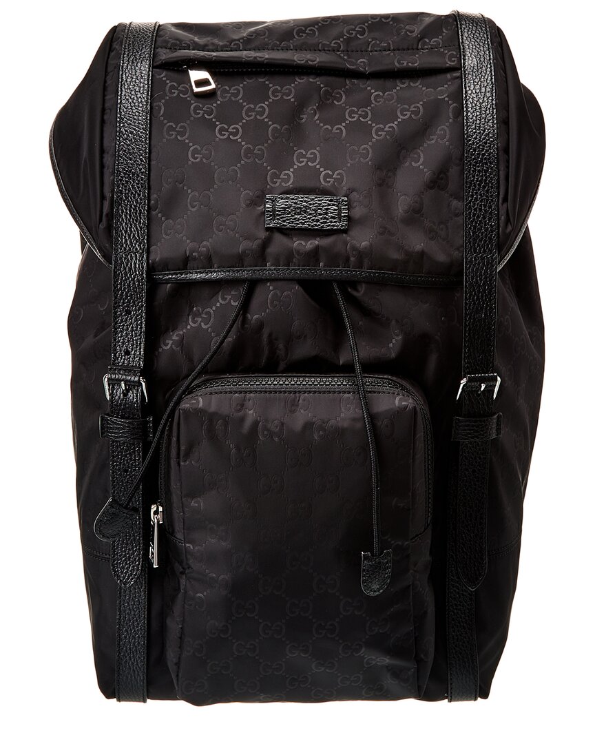 Gucci Gg Nylon & Leather Backpack In Black | ModeSens