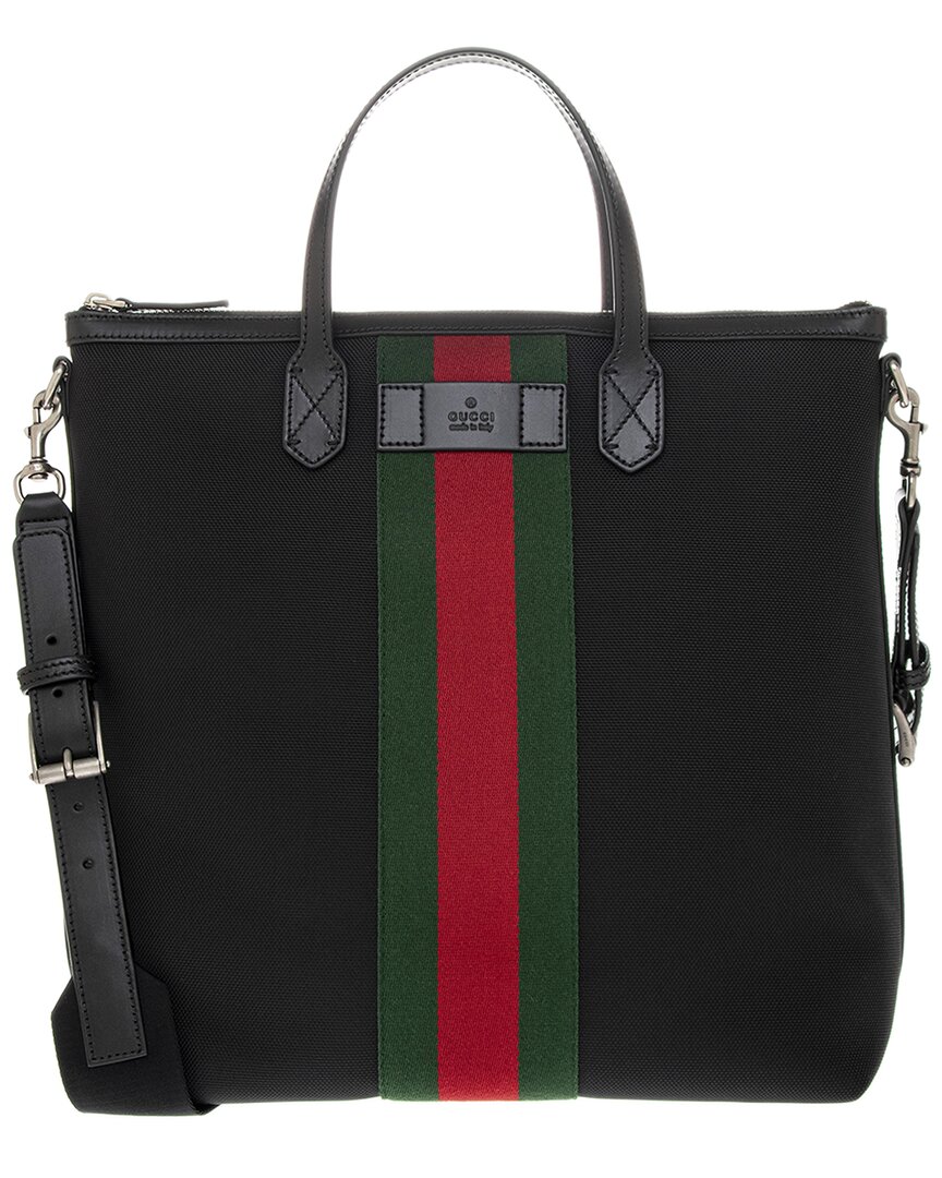 Gucci Web Stripe Canvas Tote In Black | ModeSens