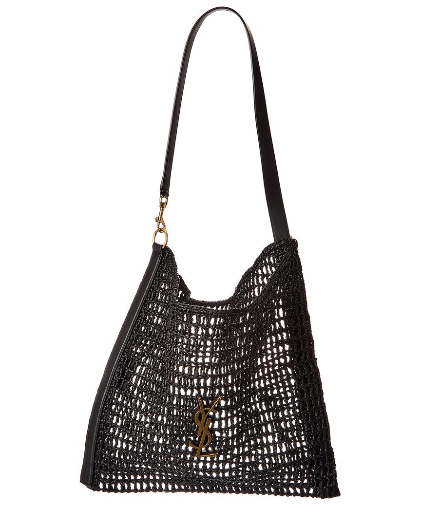 Saint Laurent Oxalis Raffia & Leather Shoulder Bag In Black | ModeSens