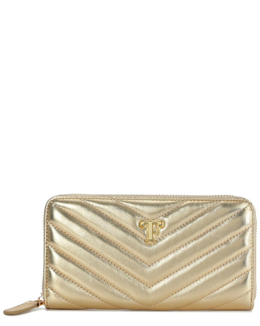 Tiffany & Fred Paris V-shape Quilted Leather Wallet In Gold | ModeSens