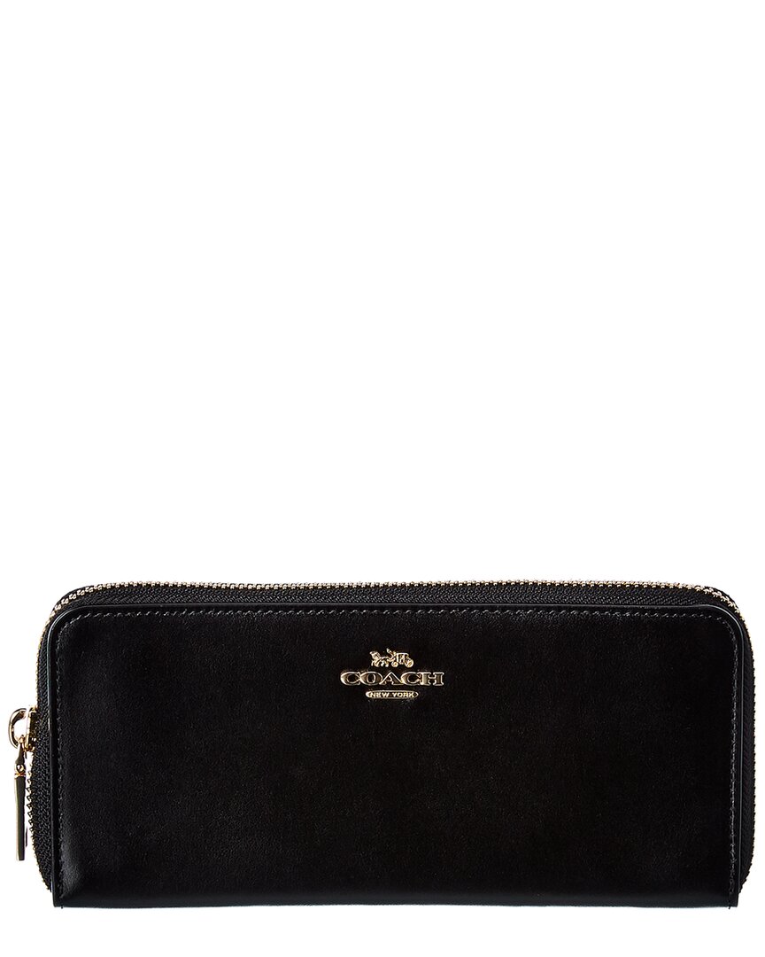 Coach Leather Slim Accordion Zip Wallet In Black | ModeSens