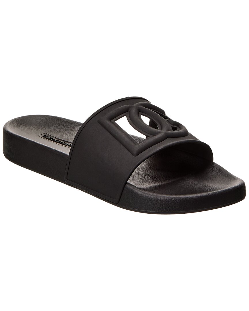 Dolce & Gabbana Dg Rubber Slide Sandals In Black | ModeSens