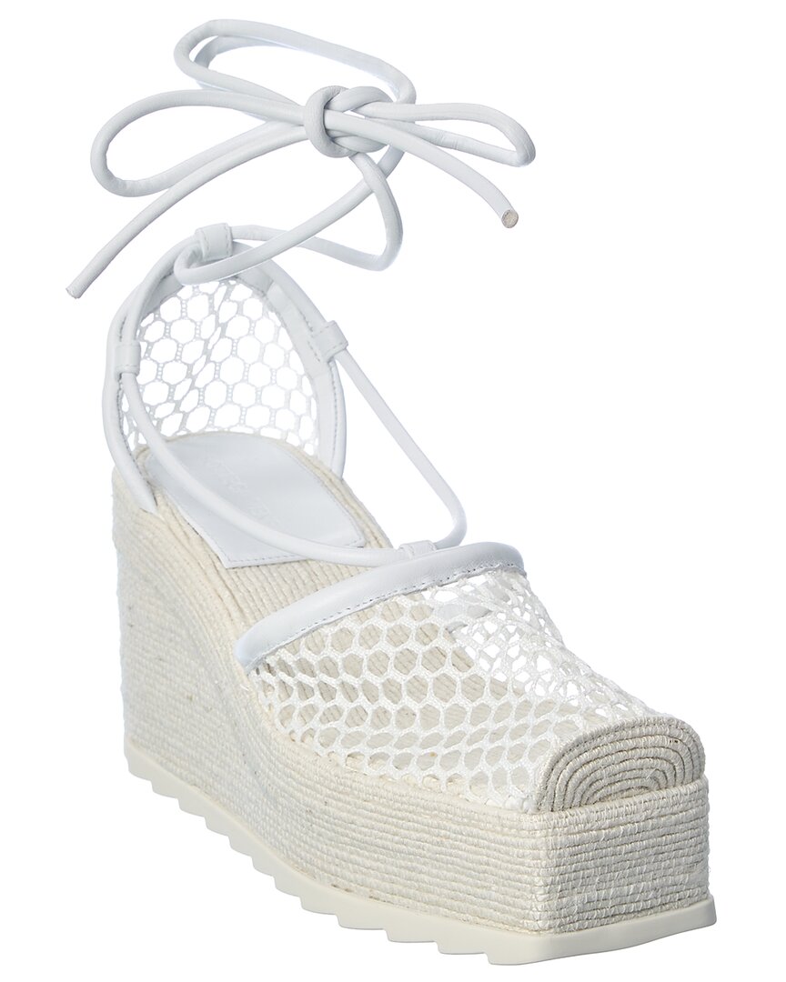 Bottega Veneta Stretch Mesh & Leather Wedge Sandal In White | ModeSens