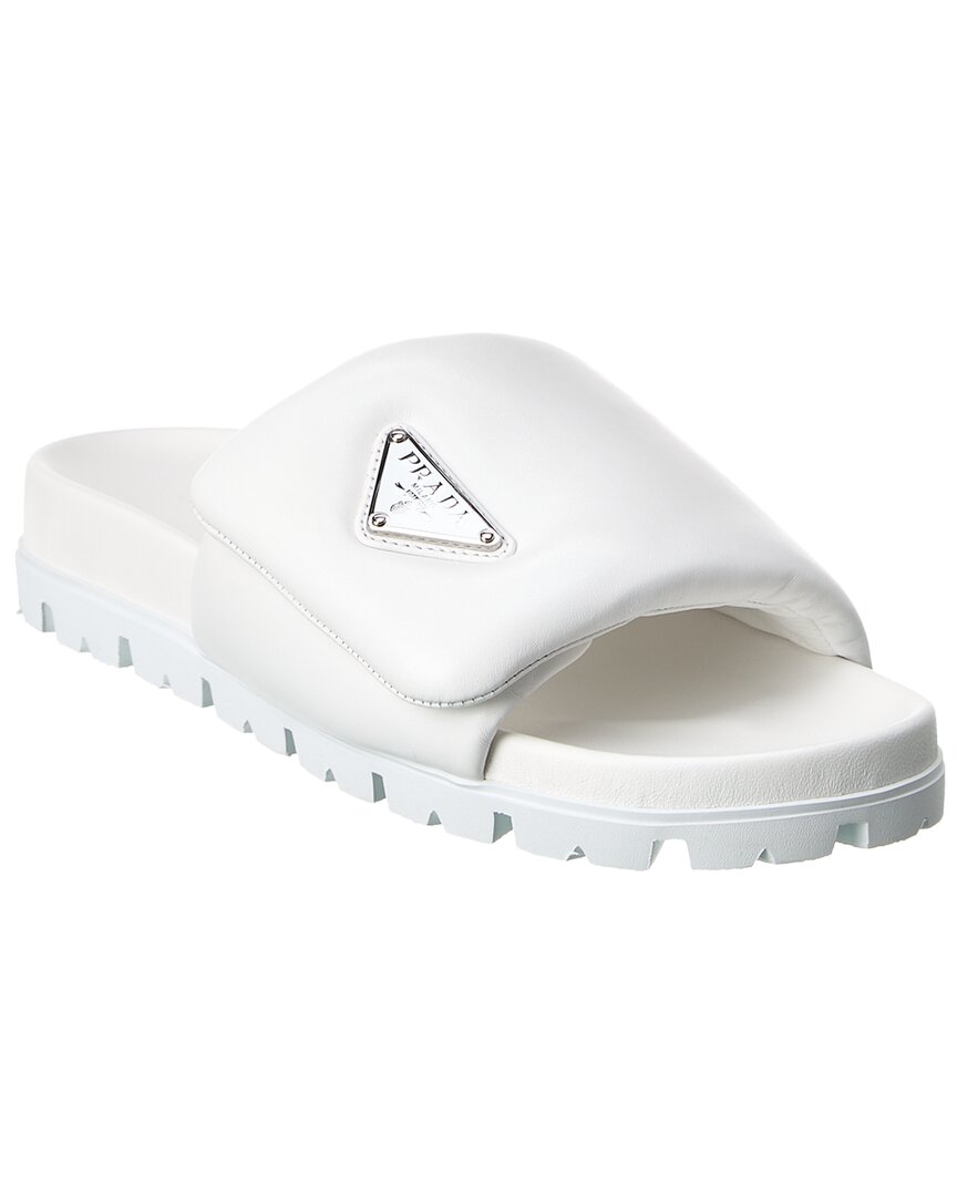 Prada Logo Leather Slide In White | ModeSens