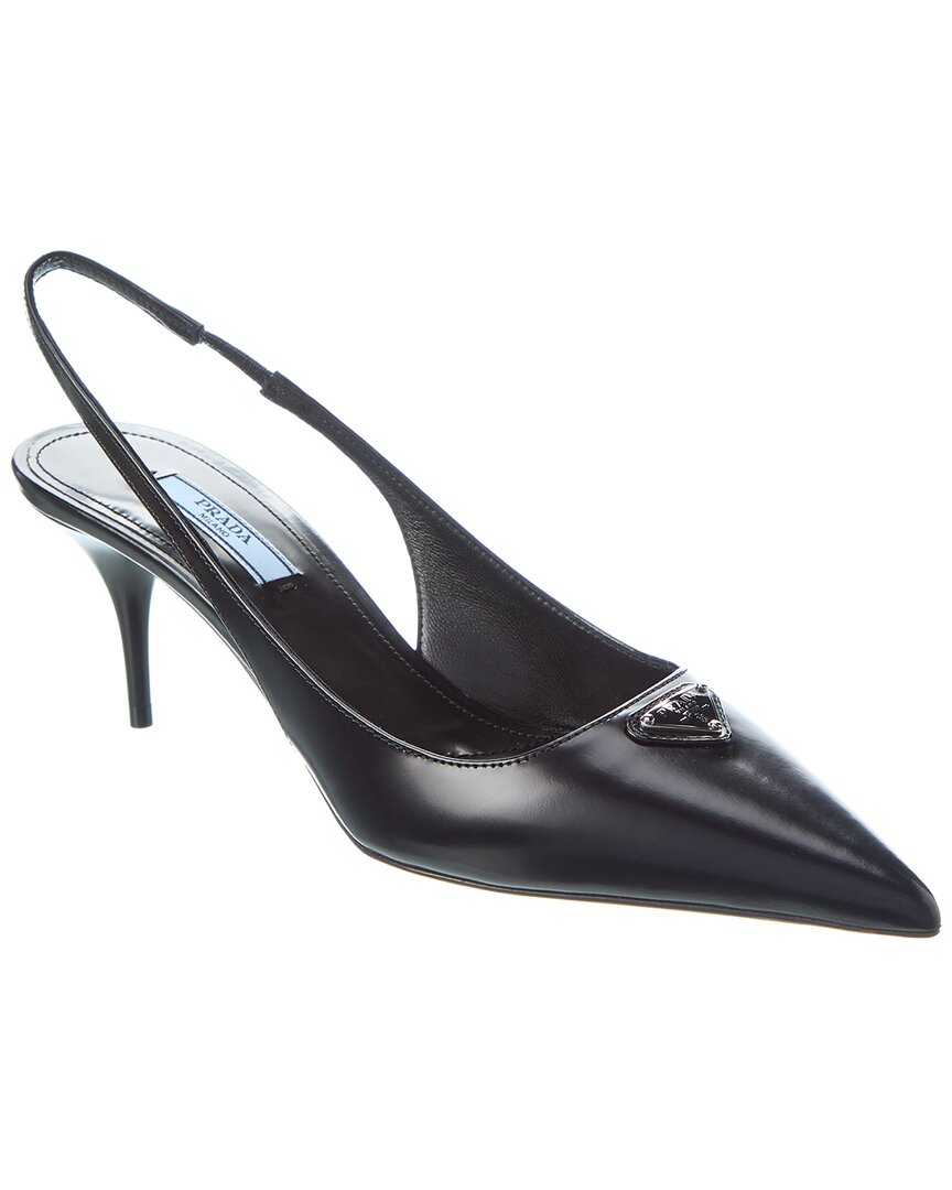 Prada Logo Leather Pointy-toe Slingback Pump In Black | ModeSens