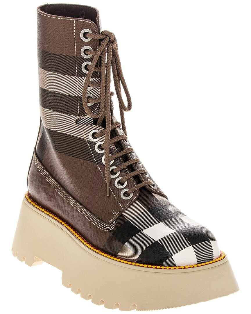Burberry Mason Check Platform Coated Canvas Boot In Brown | ModeSens