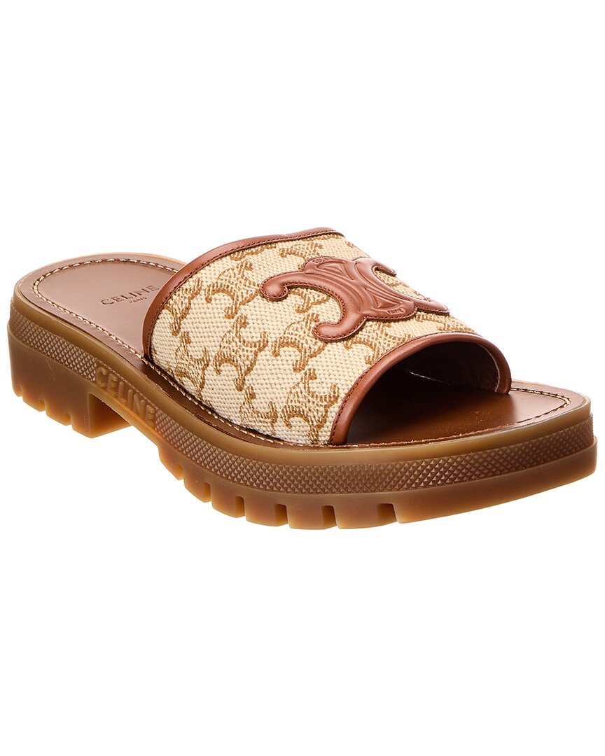 Celine Clea Triomphe Canvas & Leather Sandal In Brown | ModeSens