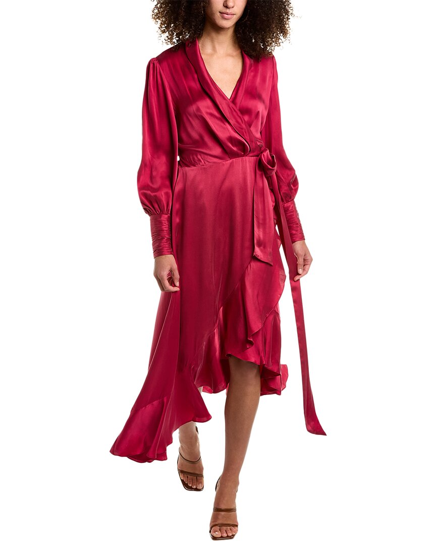 Zimmermann Asymmetric Ruffled Silk Satin Midi Wrap Dress In Pink Modesens