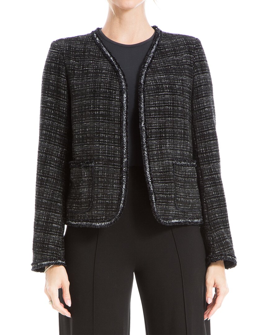 Max Studio Frayed Edge Tweed Jacket In Black Tweed | ModeSens