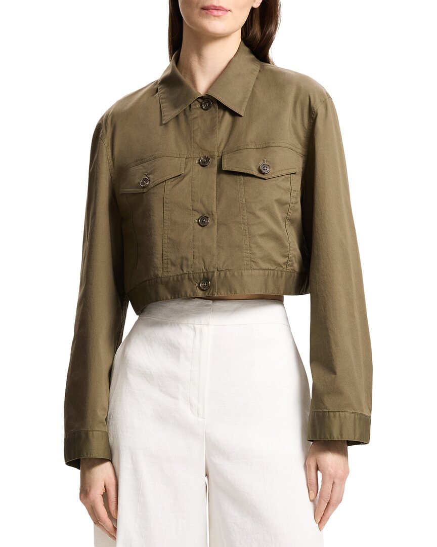 Theory Cropped Trucker Jacket In Green | ModeSens
