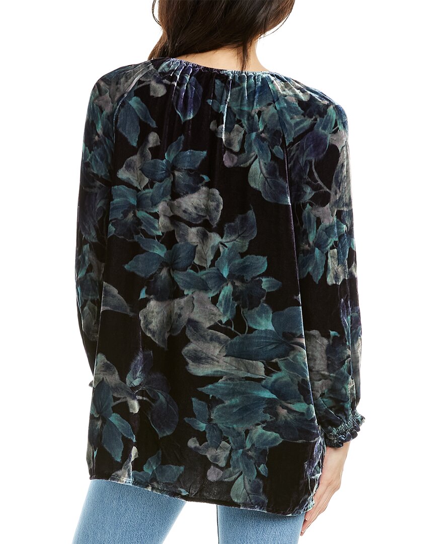 Johnny Was Glowing Iris Bishop Sleeve Peasant Silk-blend Blouse In Blue ...