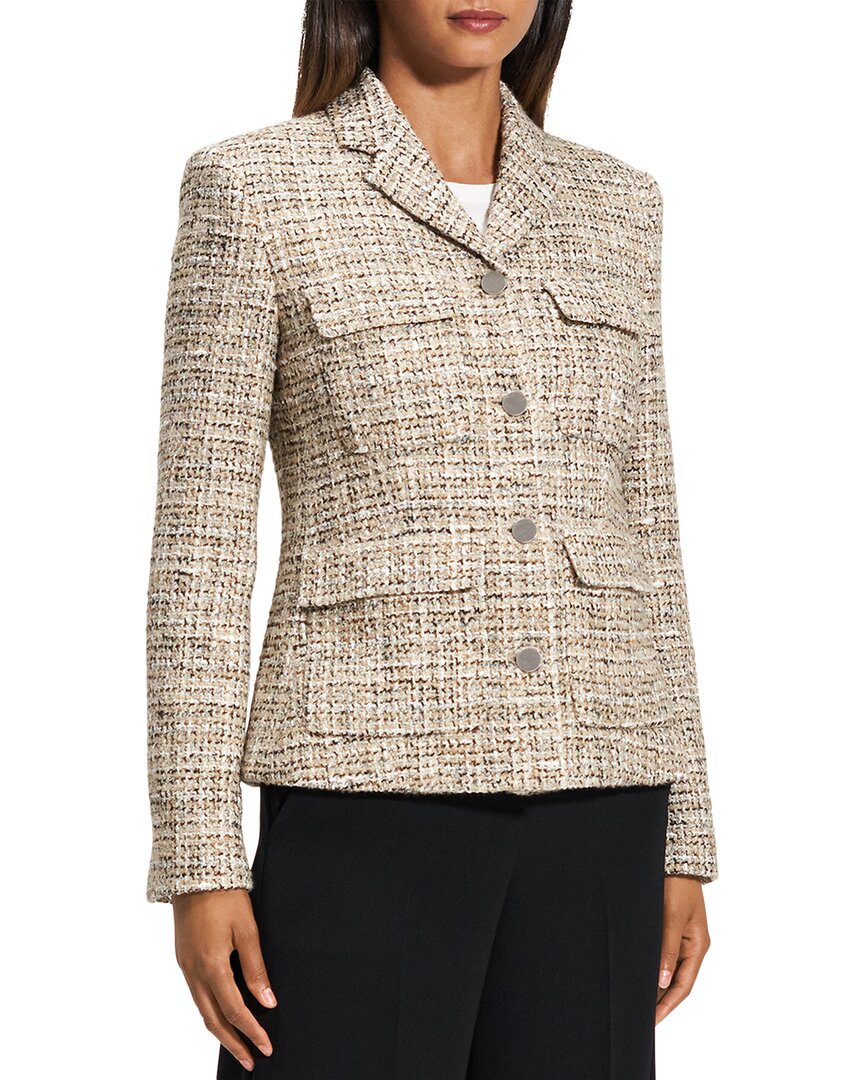 Theory Womens Wheat Multi Military Long-sleeve Tweed Jacket | ModeSens