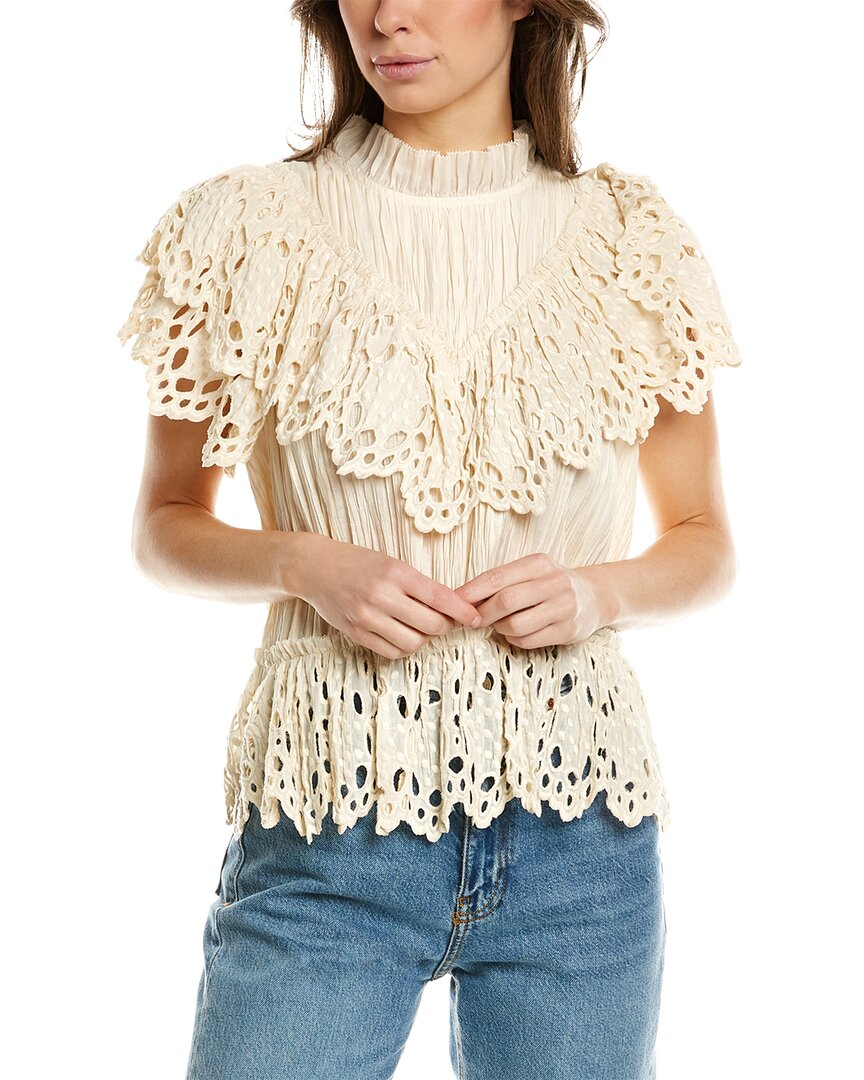 Sea Ny Elise Pleat Eyelet Flutter Top In White | ModeSens