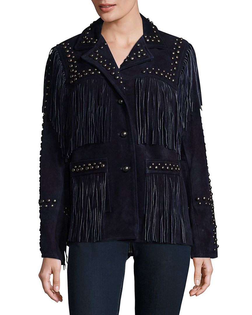 For Love And Lemons Jameson Leather Jacket Women's Blue Medium | eBay