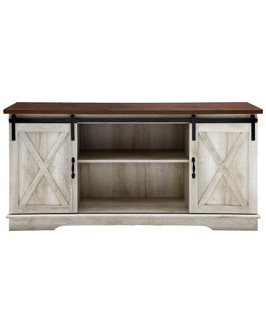 Hewson 58in Farmhose Sliding Door Wood Tv Stand Storage Console