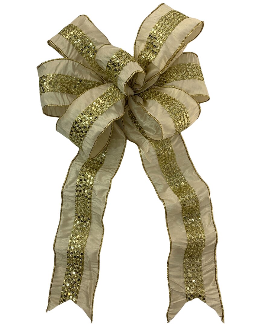 Creative Displays 15in Cream & Gold Bow With 20-24in Long Tails & Wired ...
