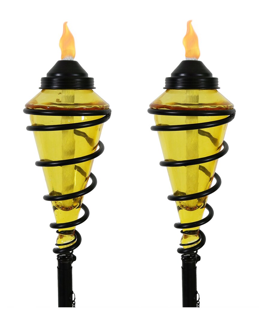 Sunnydaze 2-in-1 Metal Swirl With Yellow Glass Outdoor Lawn Torch Set ...