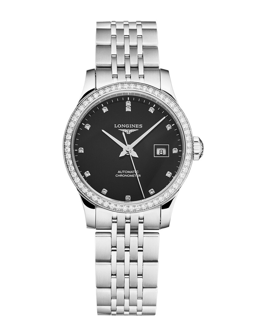 Longines Record Automatic Diamond Black Dial Ladies Watch L23210576 ...
